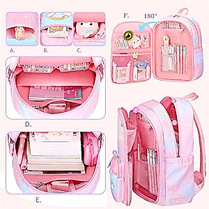 Jcobvig Kawaii Backpack For Girls Kids,Cute Student School Backpack With Pen Bag,Pink Aesthetic Starry Rainbow Laptop Travel Bag (Pink Medium 16.5in