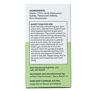 Pupford Gum and Oral Hygiene Solution, Reduces Plaque & Tartar, Supports Clean Teeth & Gum Health, Freshens Breath, Water Additive, 4-oz Bottle