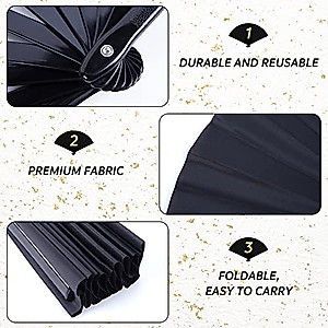 JOHOUSE 3PCS Large Folding Hand Fans, Black Foldable Fabric Fans Handheld Bamboo Fans 13inch Long for Japanese Chinese Kung Fu Performance Party Dance Craft Gift