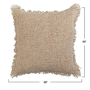 Creative Co-Op Creative Co-Op Melange Jute and Cotton Blend Pillow with Fringe, Natural