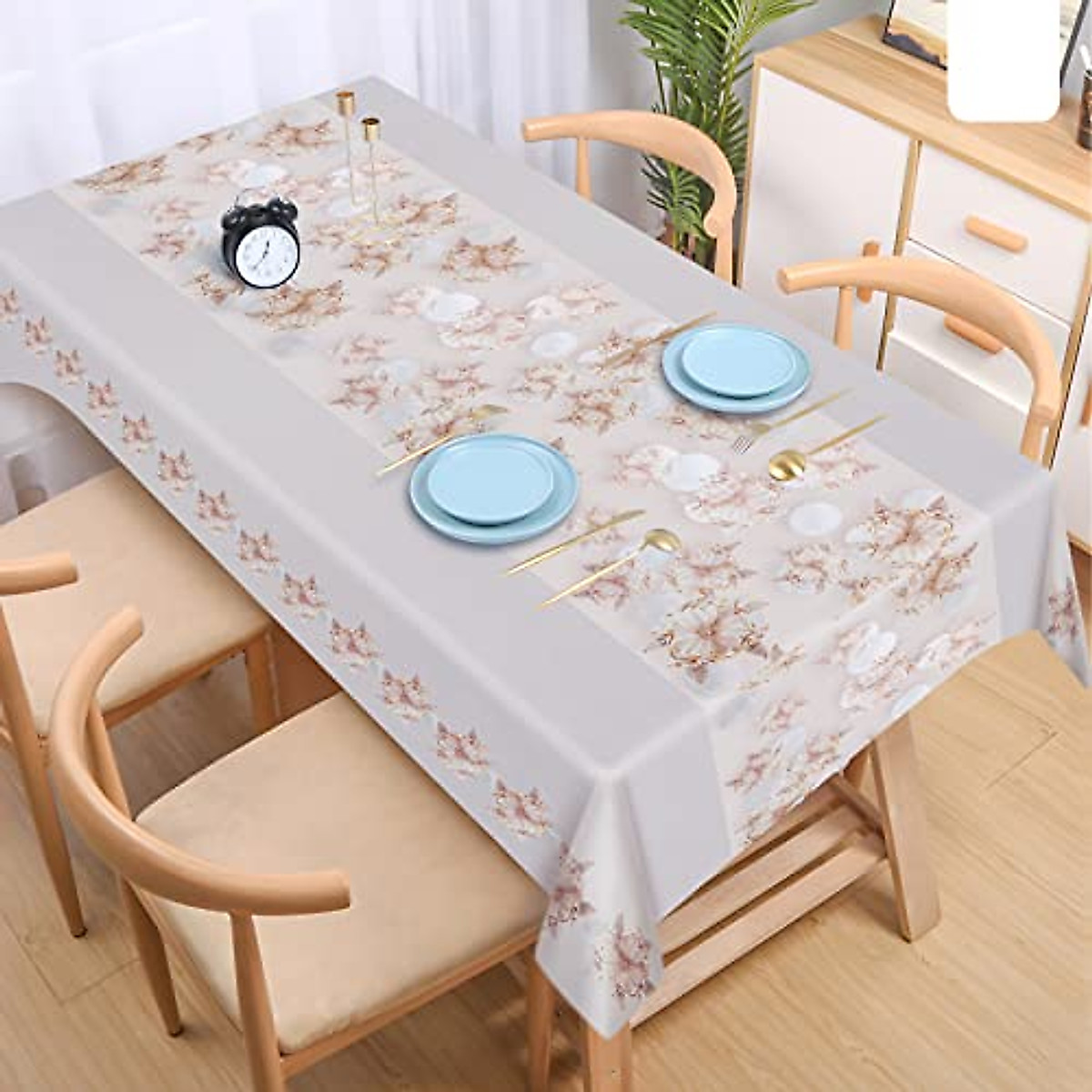 FYY Wipeable Plastic Tablecloth - 55 x 70 Inch Heavy Duty Waterproof PVC Rectangle Tablecloth, Oil Spill Proof, Heat-Resistant, Polyester Backing Plastic Table Cover for Dining, Camping, Picnic, Party
