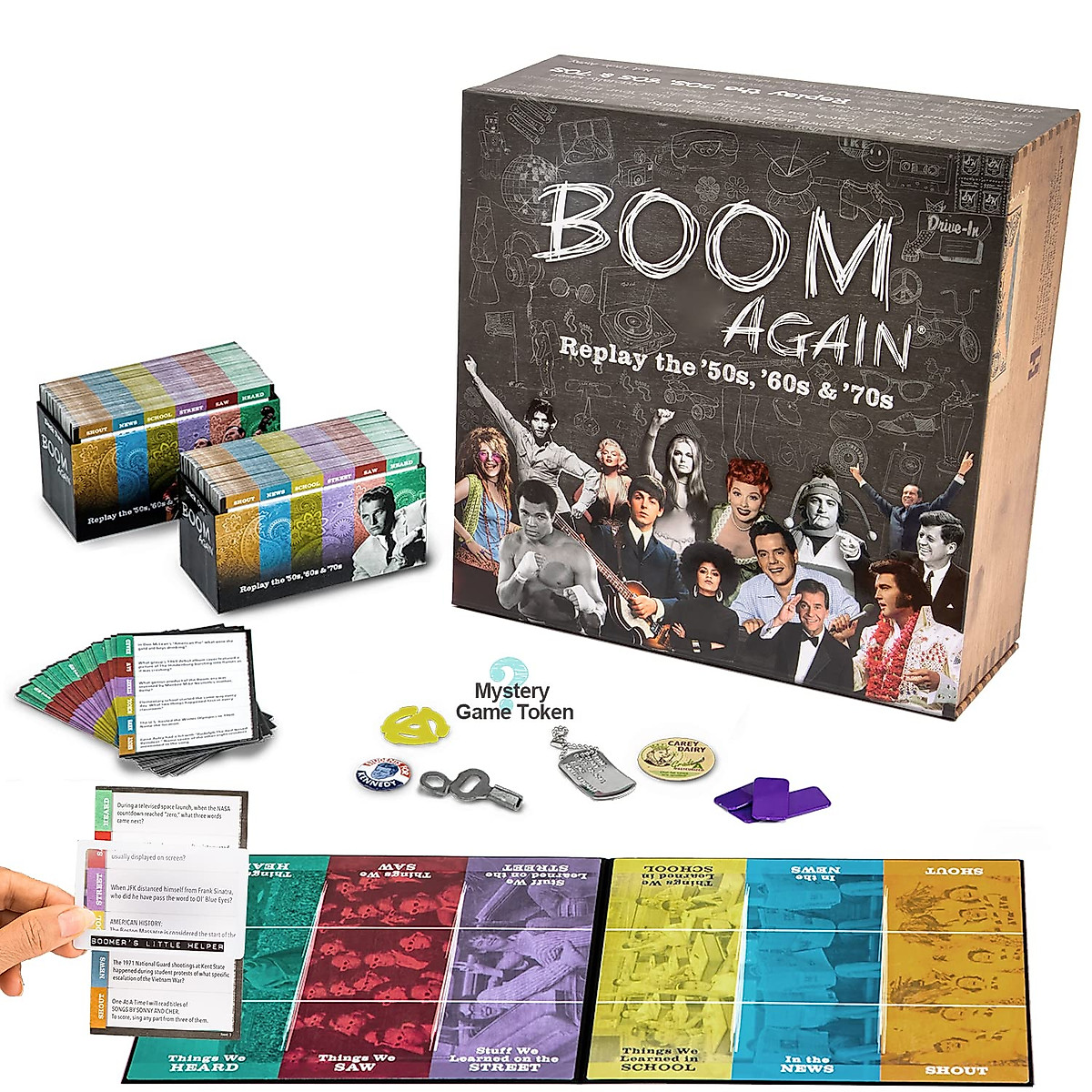 Boom Again Board Game | '50s, '60s and '70s Pop Culture & Music Trivia Game | Best Party Game for Baby Boomers & Seniors for Friends, Parents & Grandparents