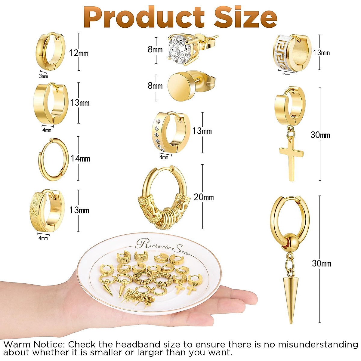 Earrings for Men Women, Funtopia 11 Pairs Stainless Steel 18K Gold Plated Small Hoop Earrings, Cross Dangle Earring Set, Fashion Huggie Earring Piercing Jewelry for Party Birthday, Gold