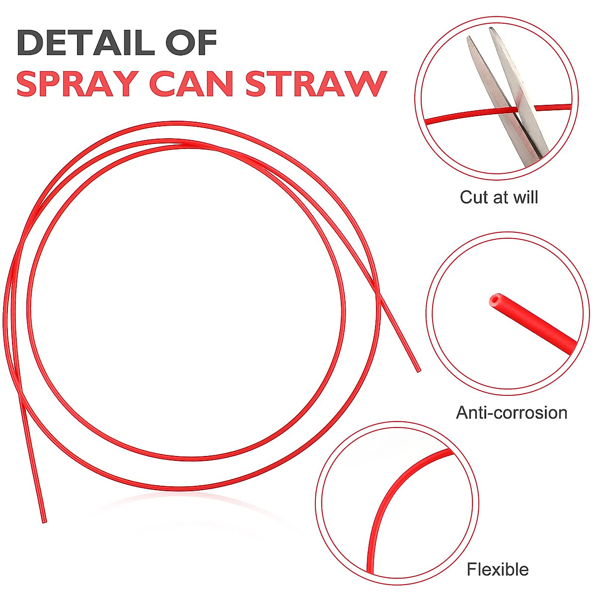 Spray Can Replacement Straws Flexible Spray Can Straws Red Plastic Extension Straws, 51.1 Inches, 4 Count