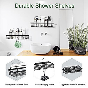 Shower Caddy Bathroom Organizer With Hooks, Adhesive Wall Mounted Bathroom Shower Organizer, SUS304 Stainless Steel Bathroom Shelves With Soap Holders for Bathroom, Toilet, Kitchen and Dorm, 2 Pack