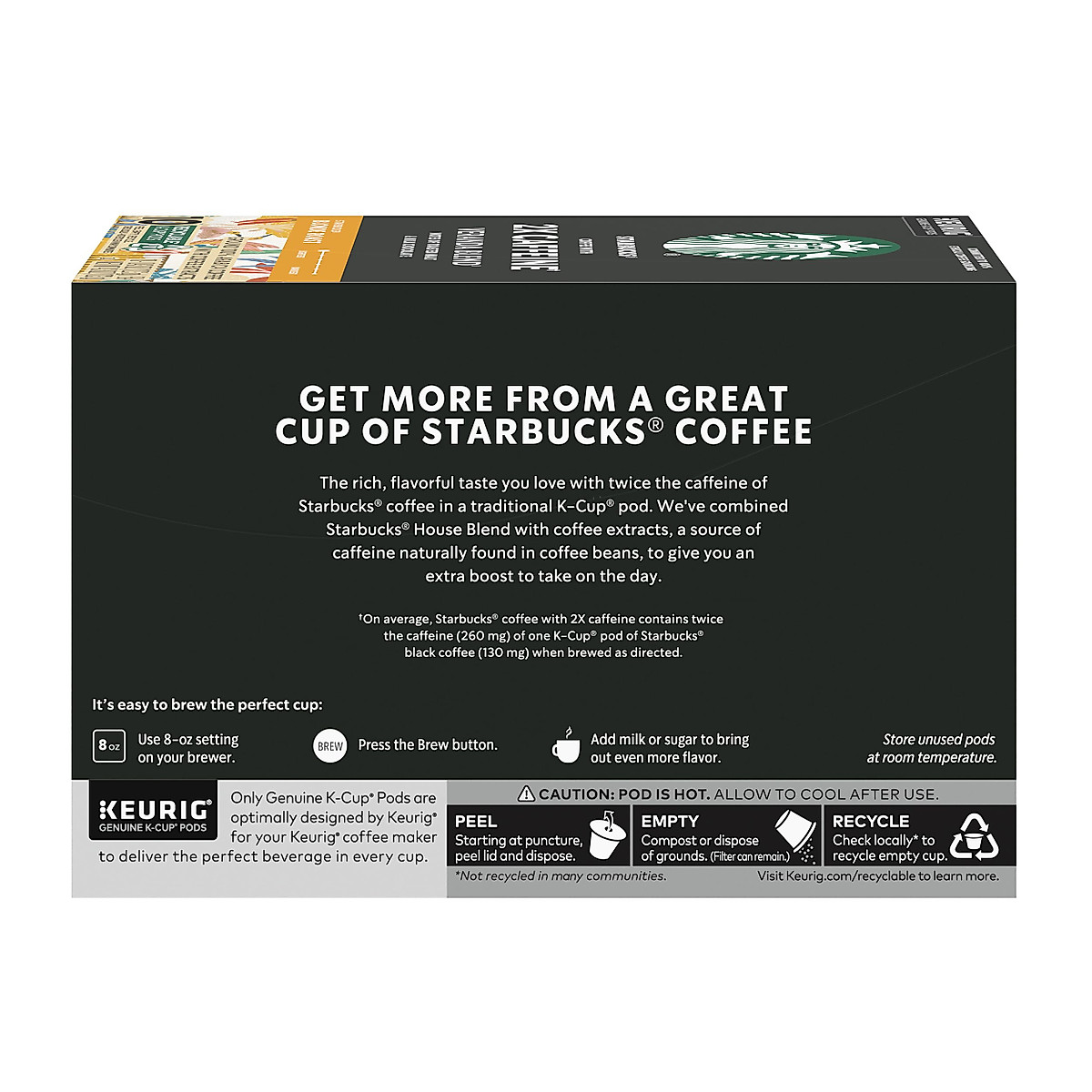 Starbucks K-Cup Coffee Pods, Starbucks Blonde Roast Coffee With 2X Caffeine Veranda Blend For Keurig Coffee Makers, 100% Arabica, 6 Boxes (60 Pods Total)