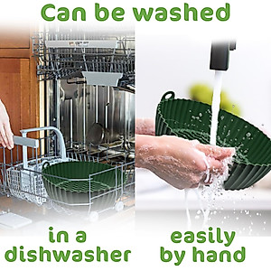 MG ONE 2-Pack Reusable Silicone Air Fryer Liners - Silicone Air Fryer Accessories - Silicone Air Fryer Basket, 8.5 inch Green+Beige Liners For 5 Qt or Bigger Air Fryer