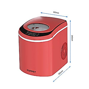 KUPPET Portable Ice Maker Machine for Countertop with LED Display Self-Cleaning Electric Ice Maker with Scoop and Basket, 9 Ice Cubes Ready in 6 mins, 26 lbs Ice in 24 hrs(Red)