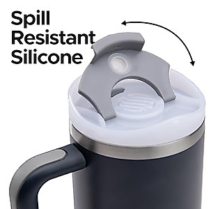 SPOUT 40 oz Tumbler With Handle And Straw, Insulated Stainless Steel Water Bottle With Straw - Travel Mug | BPA Safe Tumblers | Iced Drinks, Water, Cold/Hot Coffee - Cupholder Friendly Midnight Navy