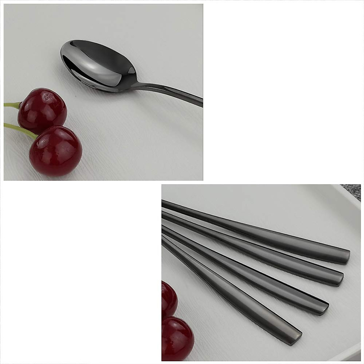 Teyyvn Black Stainless Steel Iced Tea Spoon, Long Handle Stirring Spoon, Set of 8