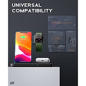 Wireless Charger, PAUCHY 3 In 1 Fast Wireless Charging Station, Qi Wireless Charger for iPhone 13/12/11/Pro/XS/XR, Foldable Wireless Charging Stand Compatible with iWatch 6/SE/5/4/3/2, Airpods 3/2/Pro
