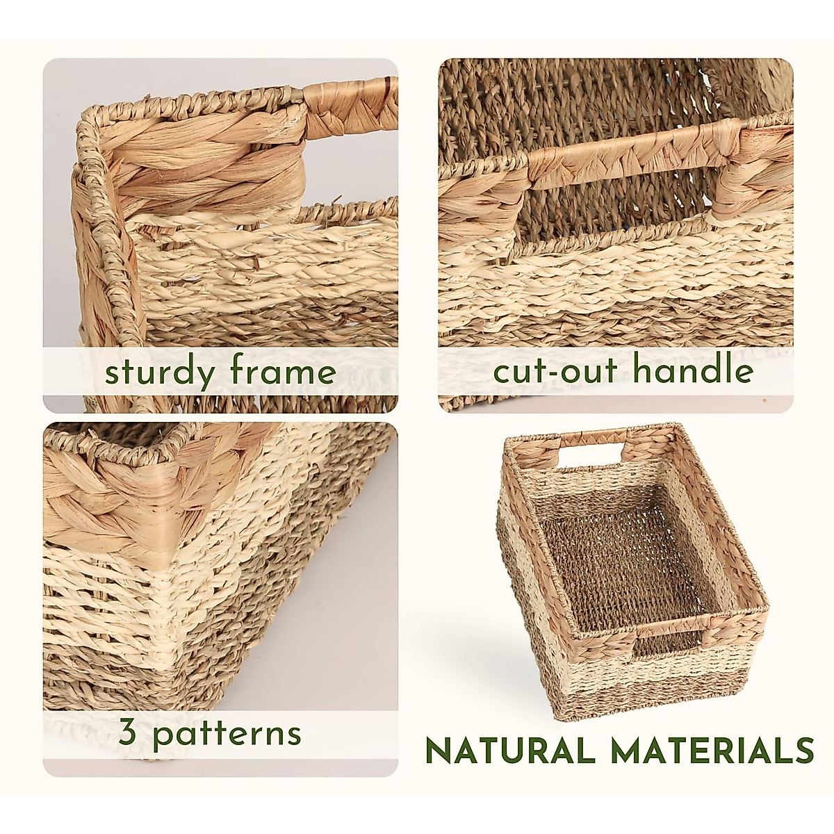 CHI AN HOME Wicker Storage Baskets, Set of 3 Water Hyacinth Storage Baskets For Organizing, Storage Bins Container for Shelves, Woven Pantry Baskets, 3-Pack, Natural, Built-in Carry Handles