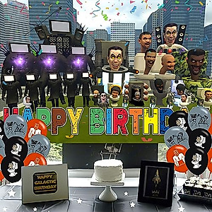 Skibidi Toilet Birthday Party Decoration,Skibidi Toilet Party Photo Background 5 x 3 FT and 18 Pcs Balloon,Skibidi Toilet Party Backdrop Supplies