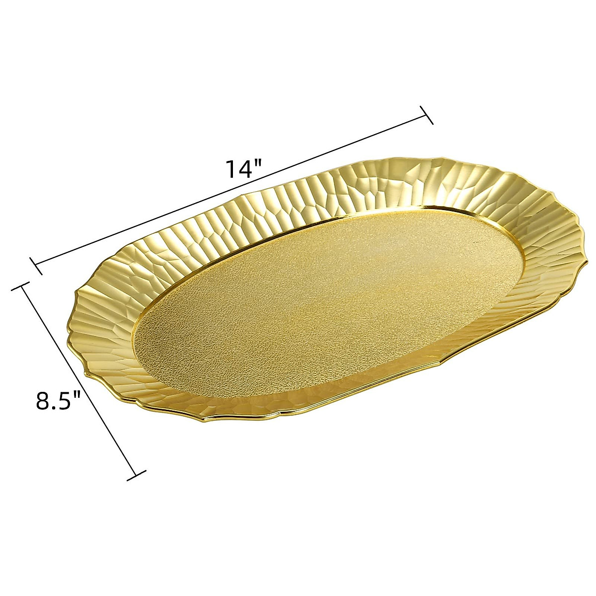 AVLA 6 Pack Plastic Serving Tray, Gold Serving Platter Set, Reusable Party Snack Serving Tray, Decorative Food Appetizer Platters for Dessert Table, Cupcake, Charcuterie, Cookies, 14" x 8.5"