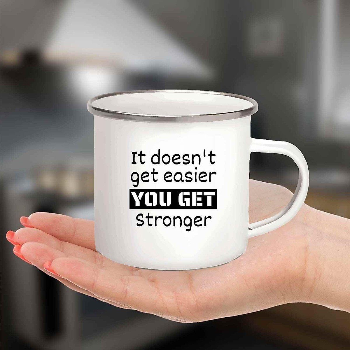 Novelty Gift Strength And Humor Combined Get Stronger Student Adult Gift, Ideal For Graduation Show Courage And Tenacity, 12oz Enamel Silver Mug