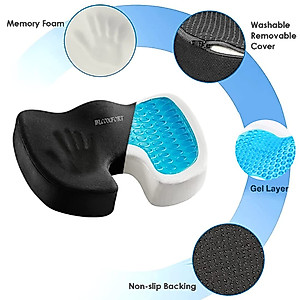 BLCOMFORT Seat Cushion for Desk Chair Gel Infused Pillow-Coccyx, Sciatica, Lumbar Support, Lower Back, Tailbone and Hemorrhoid-Washable Cover-Ideal for Work, Driving, Hard Surface and Flight Chair