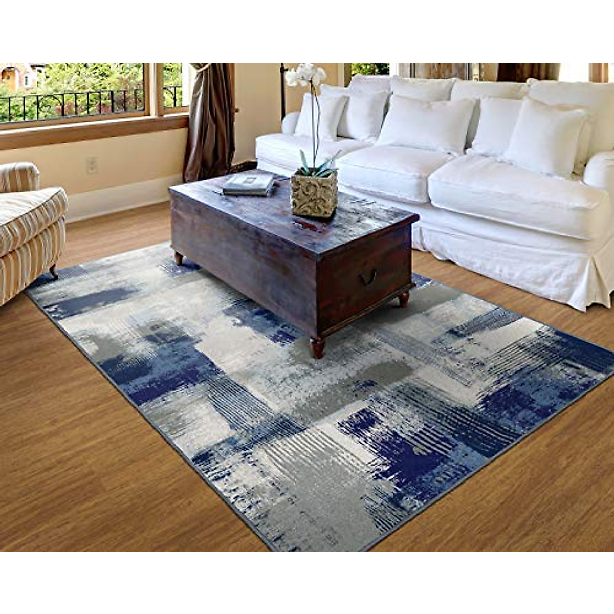 Brumlow MILLS Zora Abstract Machine Washable Indoor/Outdoor Area Rug for Home Office, Living Room or Bedroom Carpet, Dining or Kitchen Runner Rug, 5' x 7'6", Blue