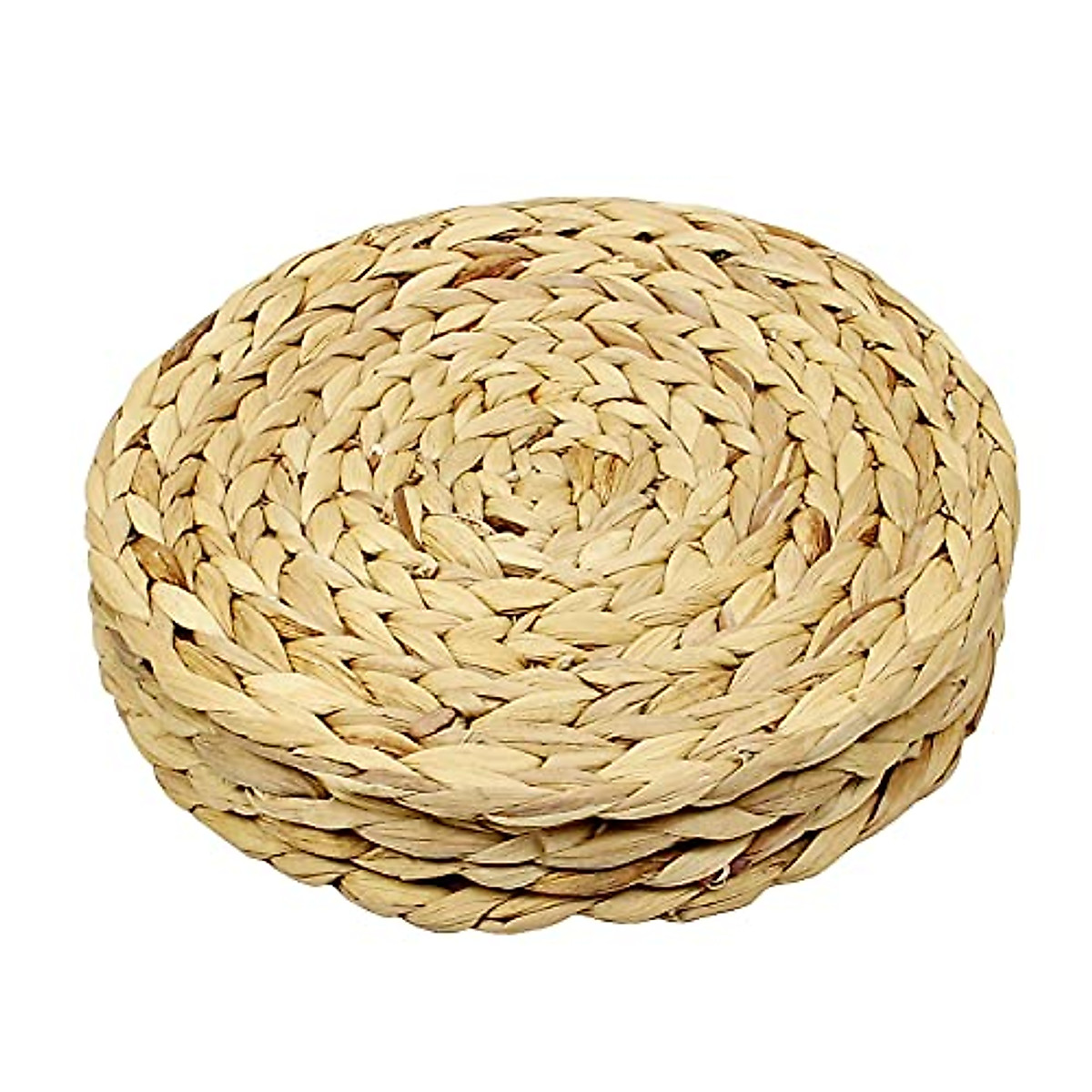 Casaphoria 4 Pack 11.8 inch Natural Hand-Woven Water Hyacinth Placemats,Large Round Braided Rattan Tablemats for Dining Table,Heat Resistant Non-Slip Weave Placemats Handmade