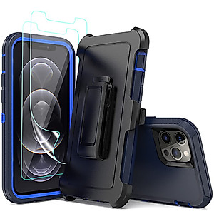 Compatible with iPhone 13 Pro Max 6.7 inch Case,with Screen Protectors,Heavy Duty Rugged Shockproof Full Body Protection Kickstand Case with Belt Clip Holster for iPhone 13 Pro Max (Blue)