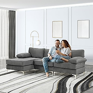 Casa Andrea Milano llc Modern Large Velvet Fabric Sectional Sofa L Shape Couch with Extra Wide Chaise Lounge