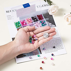 KISSITTY 8mm Crackle Glass Crystal Beads 10 Colors Two Tone Transparent Crackle Glass Loose Round Beads for DIY Jewelry Pen Sun Catchers Making About 200pcs/box