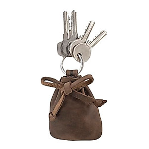 Hide & Drink, Mini Medieval Pouch Keychain, Tiny Bag with Keyring, Coin Organizer, Coin Pouch, Change Holder, Full Grain Leather, Handmade, Bourbon Brown