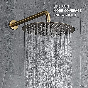 Shower System, Brushed Gold Shower Faucet Set Contain High Pressure 12 inch Round Rain Shower Head with Handheld, Wall Mounted Golden Brush Rainfall Shower Mixer Combo Set for Bathroom