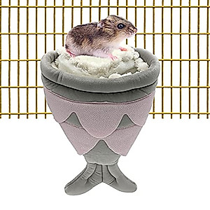 CooShou Hamster Sleeping Bed Small Animal Hanging House Sugar Glider Shark Hideout Cave Guinea Pig Cozy and Warm Sleep Nest Bag Cage House for Squirrel Chinchilla Hedgehog Ferret (Grey)