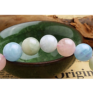 Muko Gemstone 10mm Natural Colorful Morganite Crystal Round Beads Women Men Charm Bracelet AAAA