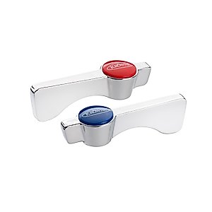 Krowne Royal Series 21-306 Heavy-Duty Faucet Lever with Color-Coded Hot and Cold Indicator Replacement Accessory for Commercial Kitchen Sink Restaurant Food Preparation | 2 Screws; 2 Handles | Chrome