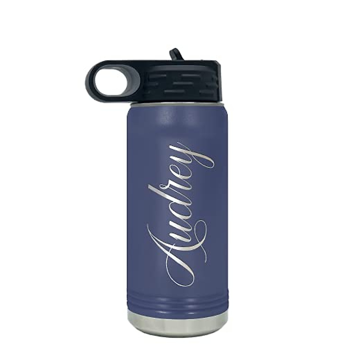 Personalized Bottle 20 oz with Straw Navy Blue Custom Laser Engraved Stainless Steel Vacuum Insulated Sport Bottle with Name