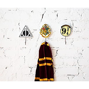 Harry Potter Icons Die-Cut Coat Hanger Wall Hooks, Set of 3 | Ready To Mount Decor, Storage Rack Organizer For Hanging Jackets, Hats, Purses
