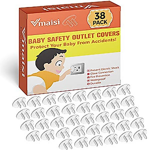 38 Pieces Clear Outlet Covers Baby Proofing - Vmaisi Electrical Safety ChildProof Plug Protector - (Clear, 38 Pack)