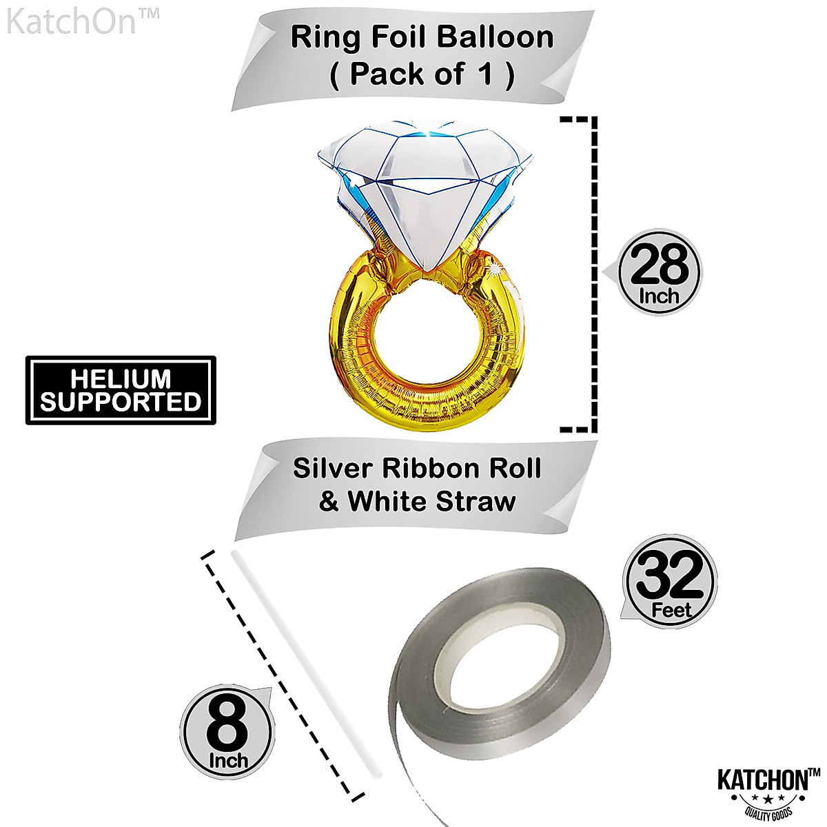KatchOn, Giant 40 Inch Bride Balloons Silver - Diamond Ring Balloons, 28 Inch | Silver Bride Balloons Bachelorette Party Decorations | Bride Decorations for Wedding Day, Bridal Shower Decorations