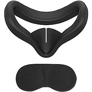 VR Silicone Face Cover for Oculus Quest 2 Headset with Protective Lens Cover Accessories Sweat Proof(Black)