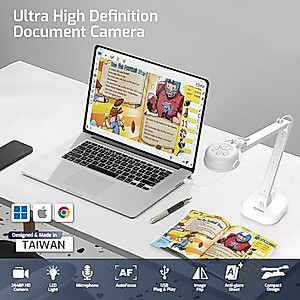 INSWAN INS-1 USB Document Camera — 8MP Ultra HD, Auto Focus, LED Light, Built-in Microphone, Mac OS, Windows, Chromebook Compatible for Distance Learning, Remote Teaching, Web Conferencing, Live Demo