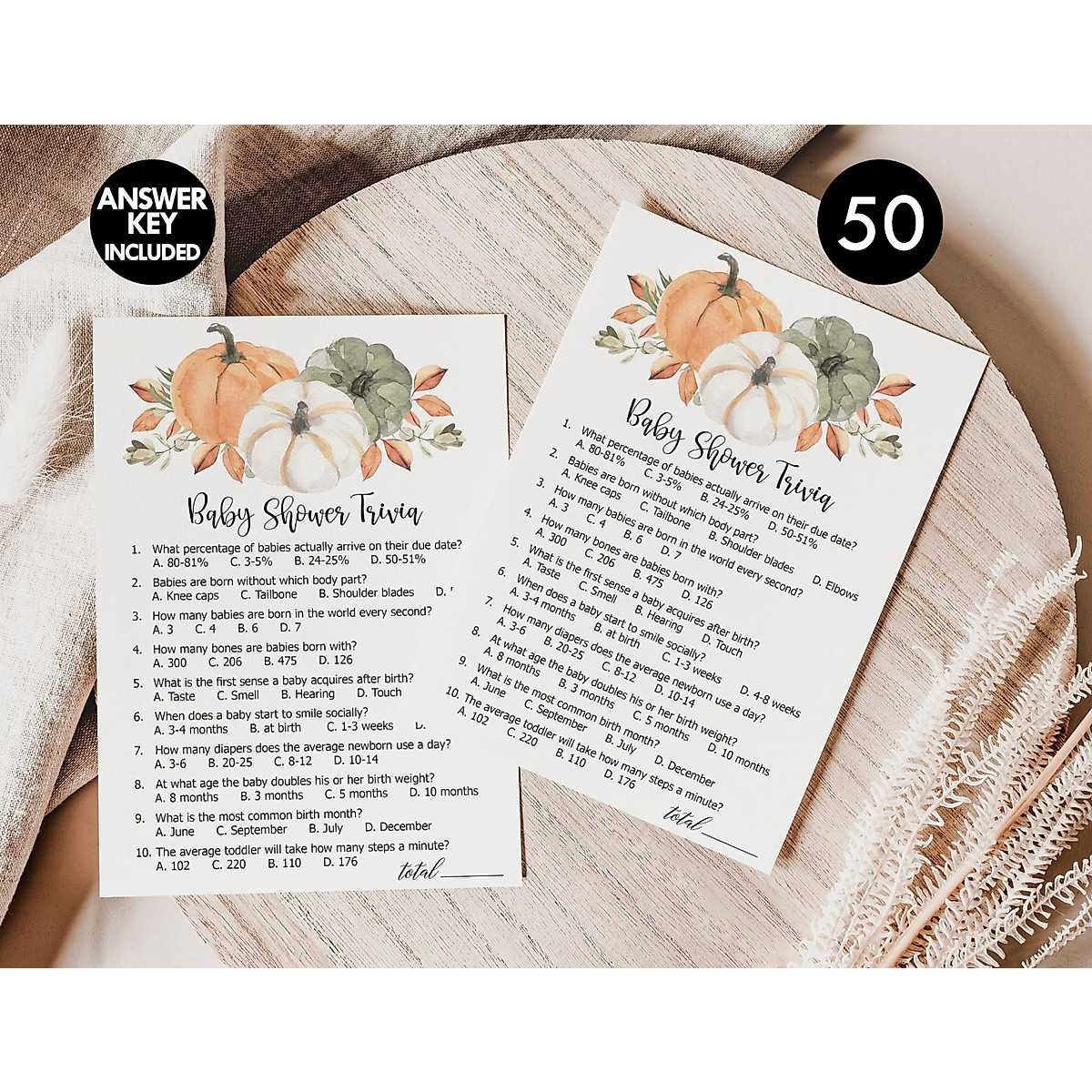 All Ewired Up 50 Baby Shower Trivia (50-Cards) Fun Baby Shower Game Activity, Gender Neutral Boy or Girl, Pumpkin, Autumn