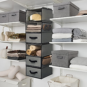 GRANNY SAYS 6-Shelf Hanging Closet Organizer, Separable to 2 Pack 3-Shelf, Closet Organization and Storage with 3 Different Drawers, 4 Side Pockets Wardrobe Clothes Organizer, Gray, 1-Pack