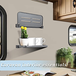 HSHGZSR 2Pcs RV Aluminum Wall Mounted RV Floating Shelf Fold Down Wall Shelf RV Drop Down Shelf Easy to Install Wall Folding Shelves Shelf Space Saving Small Folding Floating Shelves for RV Camper