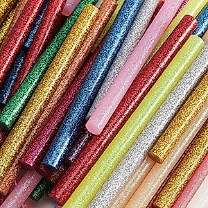 ZOENHOU 308 PCS Colored Glitter Hot Glue Sticks, 14 Colors Melt Adhesive Glue Sticks, Mini Glue Sticks for DIY Art Craft General Repairs Gluing Projects, 4 x 5/16 Inch
