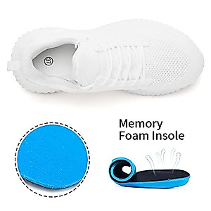 VIPSUPER Womens Tennis Shoes Walking Sneakers - Memory Foam Nursing Running Gym Athletic Workout Slip On Comfort Work Shoe Lightweight All White Size 8 US