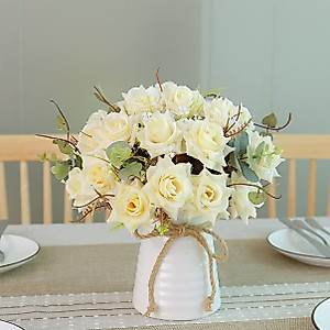 YILIYAJIA Table Centerpieces Dinning Fake Flowers in Vase Ceramics,Artificial Flowers,Halloween Faux Silk Rose Arrangements Bouquets Kitchen Room