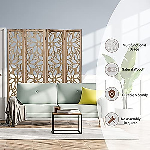 ECOMEX 4 Panel Cutout Room Divider, 5.6 Ft Tall Wood Room Dividers and Folding Privacy Screens, Portable Wall Partition Screen, Folding Freestanding Partition Privicy Screen, Natural