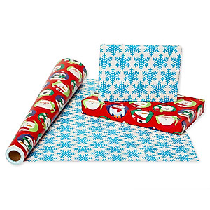 American Greetings 175 sq. ft. Reversible Kids Christmas Wrapping Paper, Santa and Snowflakes (1 Jumbo Roll 30 in. x 70 ft.)