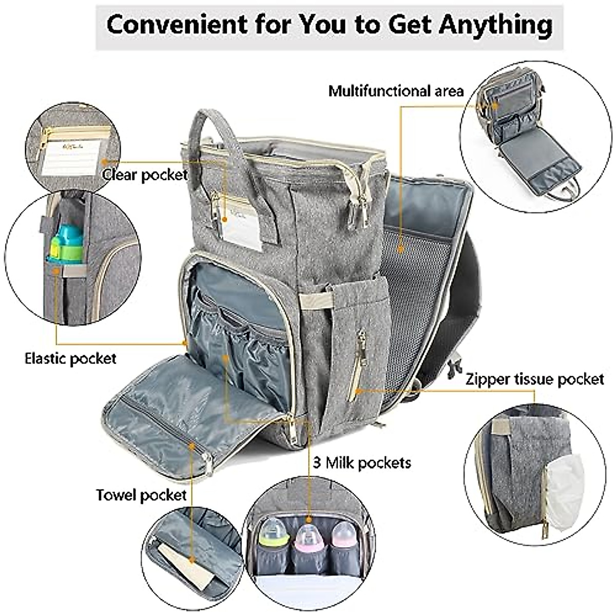 Baby Diaper Bag Backpack with Changing Pad, Happy Luoka Baby Bag Backpack for Boys Girls, Baby Registry Search, Newborn Essentials Must Haves Shower Gifts, Grey