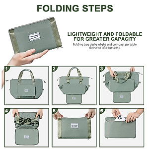 BECOJADDE Double Shoulder Strap Expandable Travel Bag with Wet Compartment, Foldable Carry On Travel Tote Bag, Green