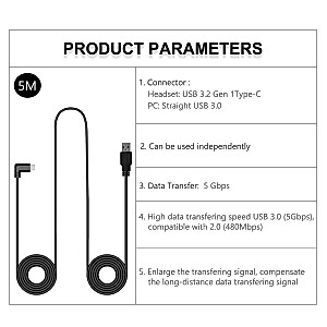 Orzero (1 Set) 5m, 16ft USB A-C Stable Cable Compatible for Pico 4, Quest 2, Quest Link Steam VR (Cable Only)
