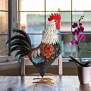 chisheen Metal Rooster Decor,Yard Chicken Decorations,Outdoor Garden Statues, Metal Chicken Sculpture for Backyard Patio Kitchen Decor & Lawn Ornaments