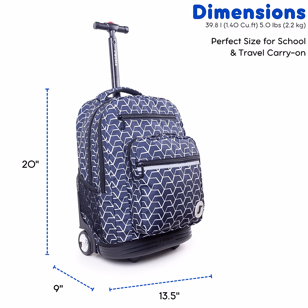 J World New York Sundance Rolling Backpack Girl Boy Roller Bookbag, Black and White, 20 X 13 X 9 (H X W X D)