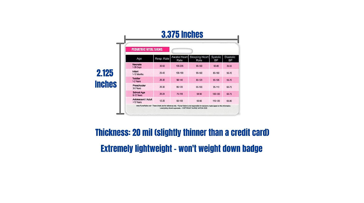 Pediatric Vital Signs Badge Card for Nurses & Students | Durable ...
